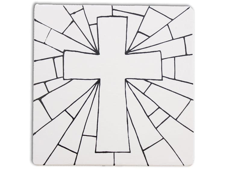 Wholesale Bisqueware - 6608-L Hand Detailed Cross Party Tile | Clay King